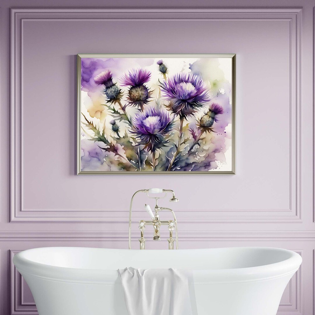 Thistle Painting Matte Horizontal Posters, Wildflower Watercolor Print ...