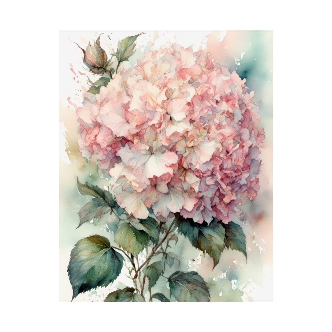 Pale Pink Hydrangea Watercolor Painting Floral Wall Art Flowers Artwork ...