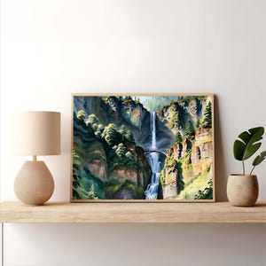 Multnomah Falls Print, Oregon Summer Landscape, Fall Nature Watercolor ...