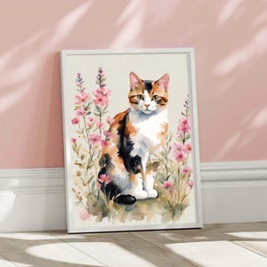 Calico Cat Watercolor Print, Matte Vertical Posters Kids Room Wall Art ...