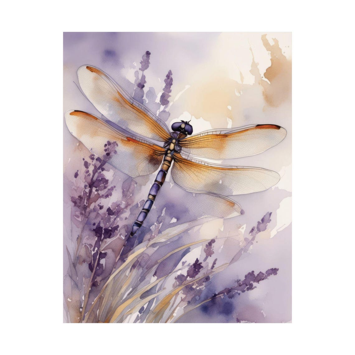 Purple Dragonfly Painting Botanical Watercolor Insect Artwork Dragonfly ...