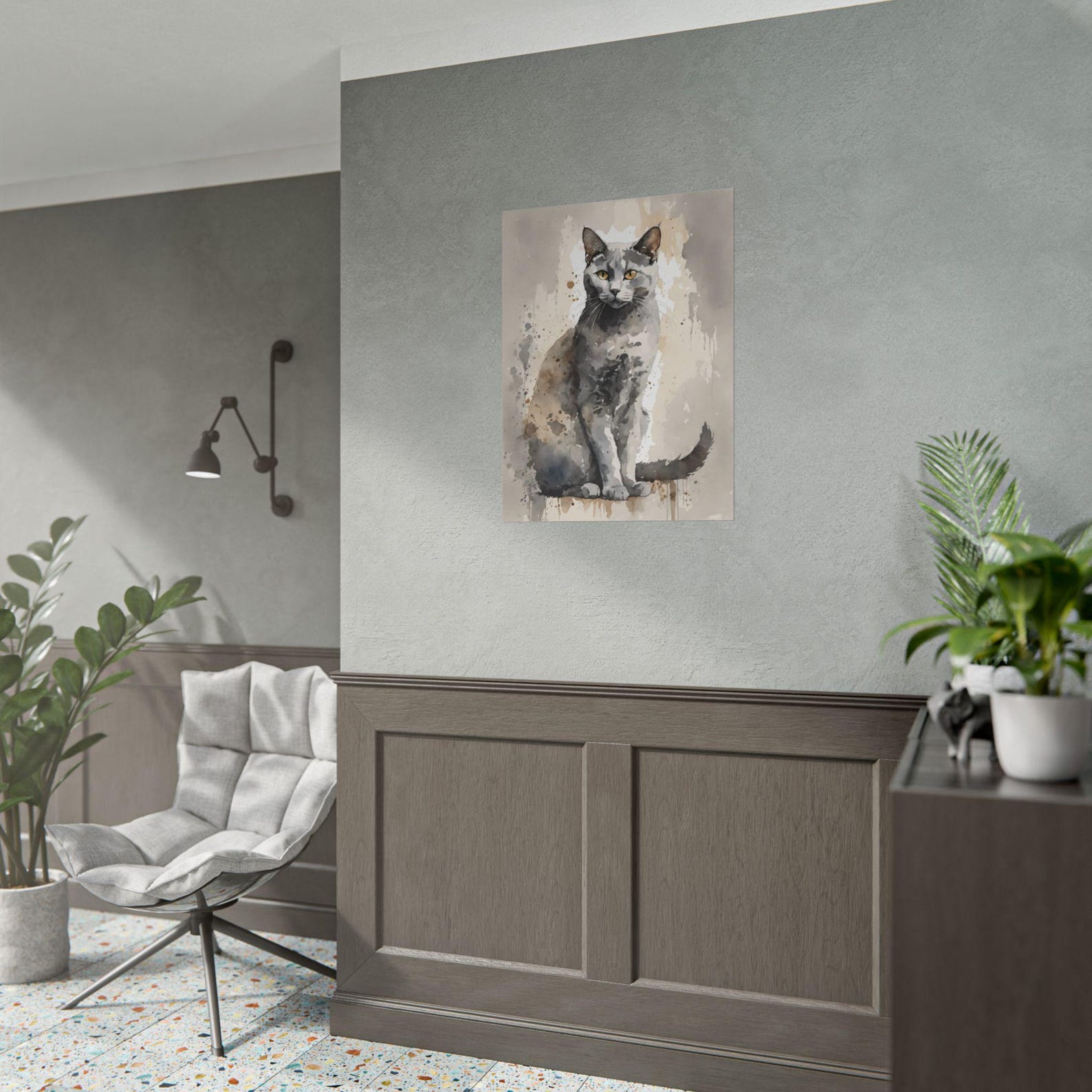 Gray Cat Print, Watercolor Painting Pets Art Print Animal Wall Art Cat ...