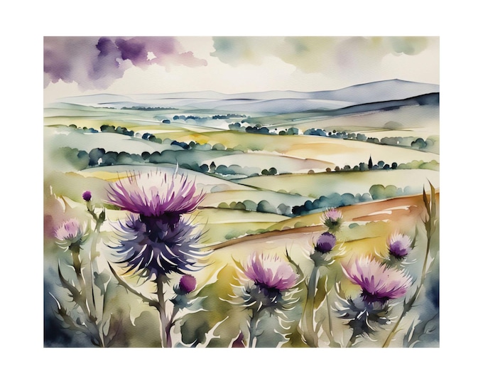 THREE SCOTTISH THISTLES Scotland Art Print of Original Watercolour ...
