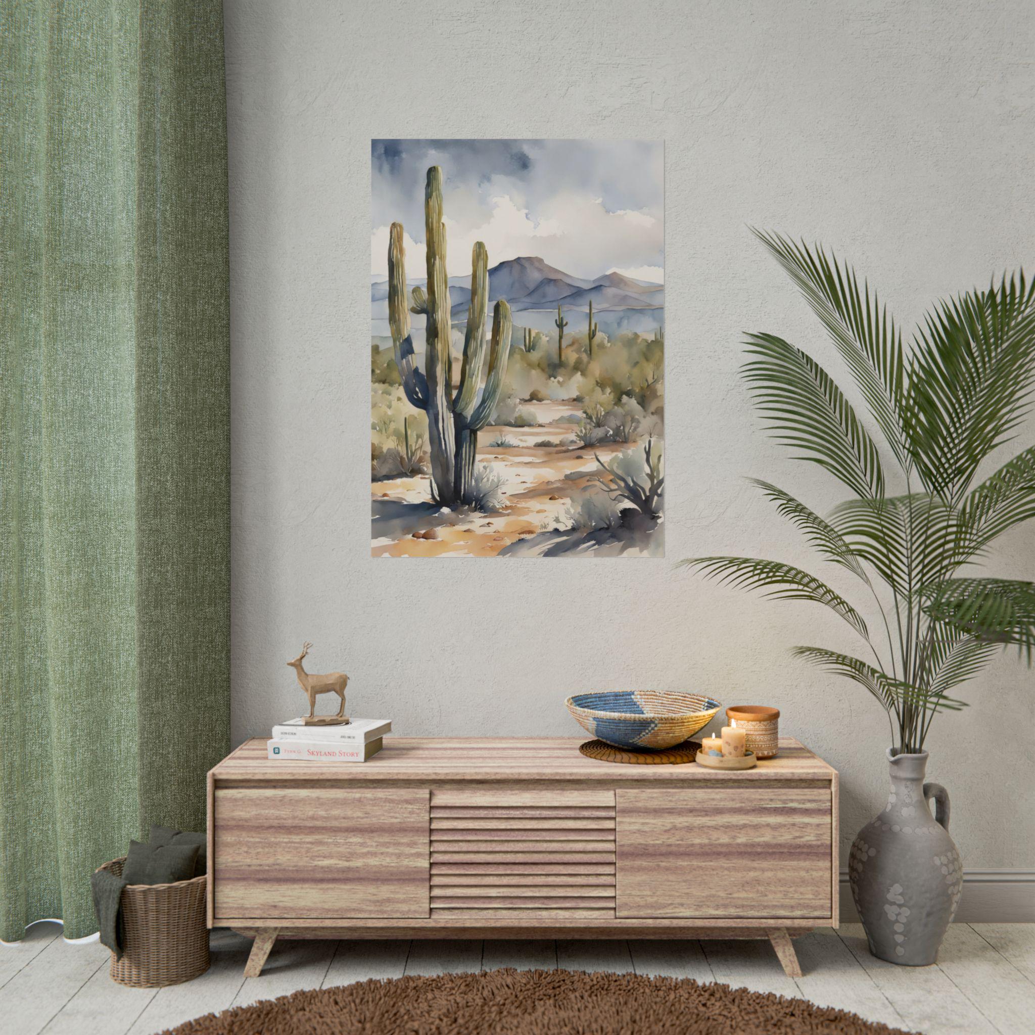 Neutral Watercolor Print Arizona Desert Landscape Painting Saguaro ...