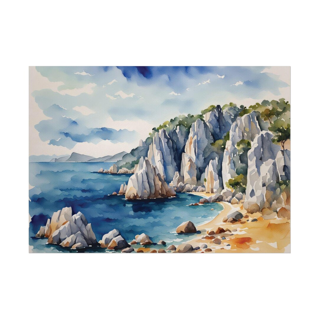 Cala Luna Granite Coast Italy Art Print, Watercolor Cityscape Painting ...