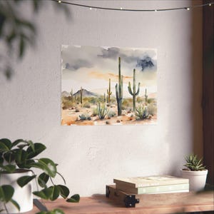 Neutral Watercolor Print Arizona Desert Landscape Painting Saguaro ...