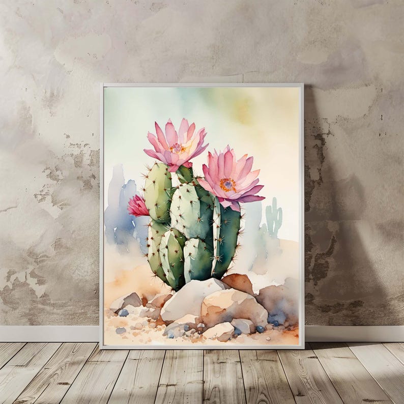 Cactus Flowers Watercolor Art Print Floral Artwork Cacti Wall Art Pink ...