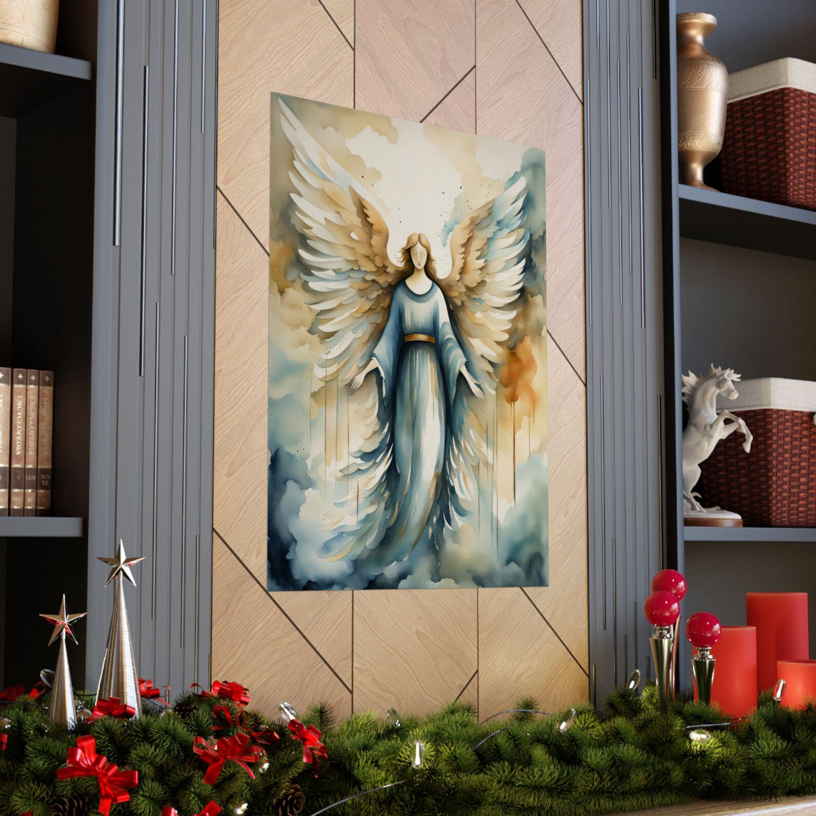 Guardian Angel Poster Blue Angel Watercolor Print Religious Wall Art ...