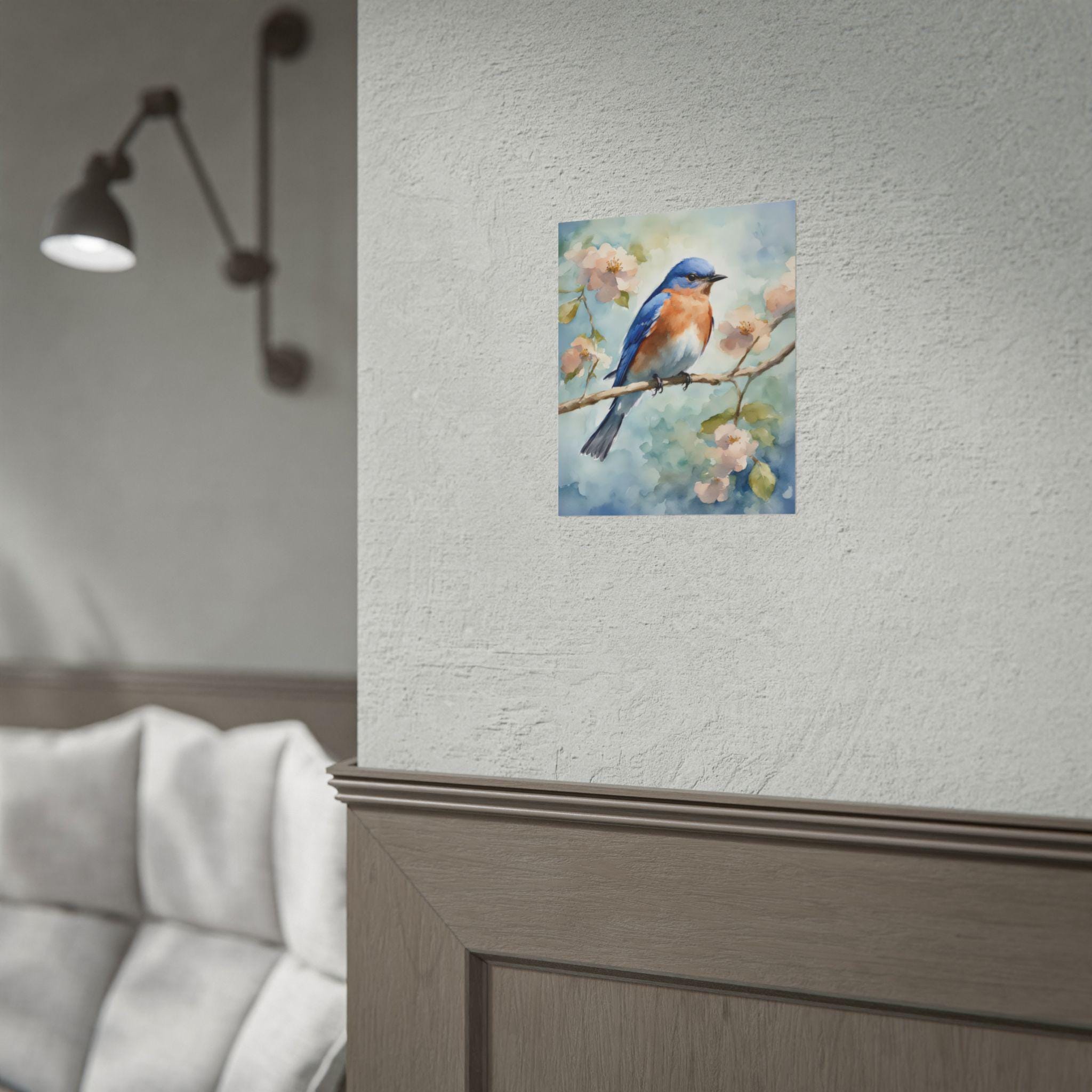 Eastern Bluebird Watercolor Print, Floral Spring Art, Vertical Posters ...