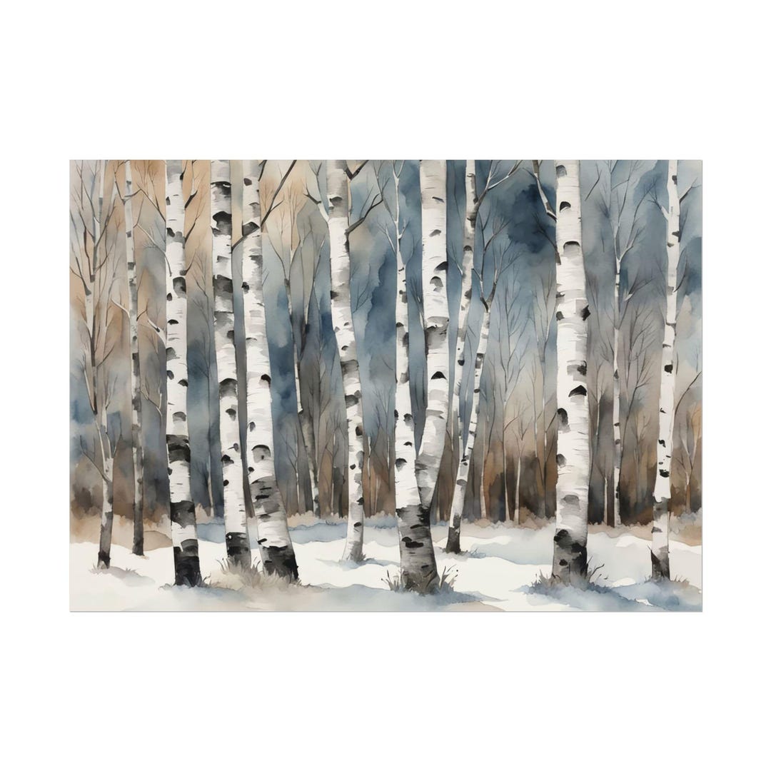 Winter Birch Trees Blue Watercolor Print Forest Painting Nature Art ...