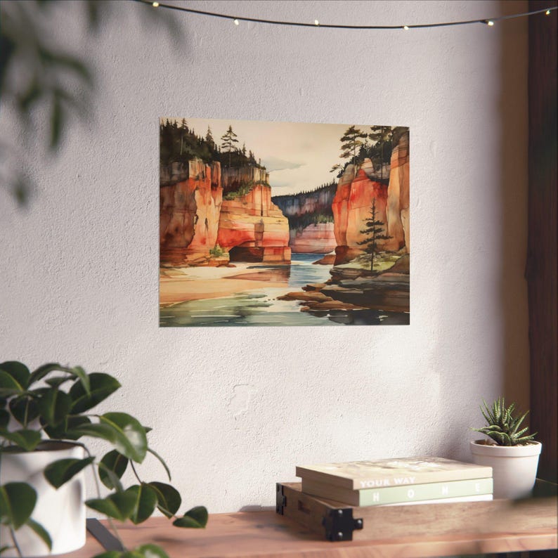 Pictured Rocks Watercolor, Michigan Landscape Painting Nature Forests ...