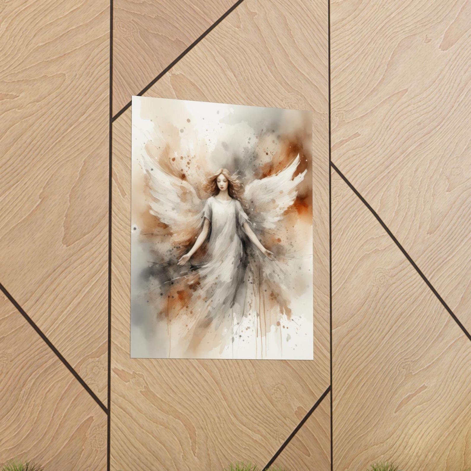 Angel Poster, Guardian Angel Watercolor Print, Sepia Religious Wall Art ...
