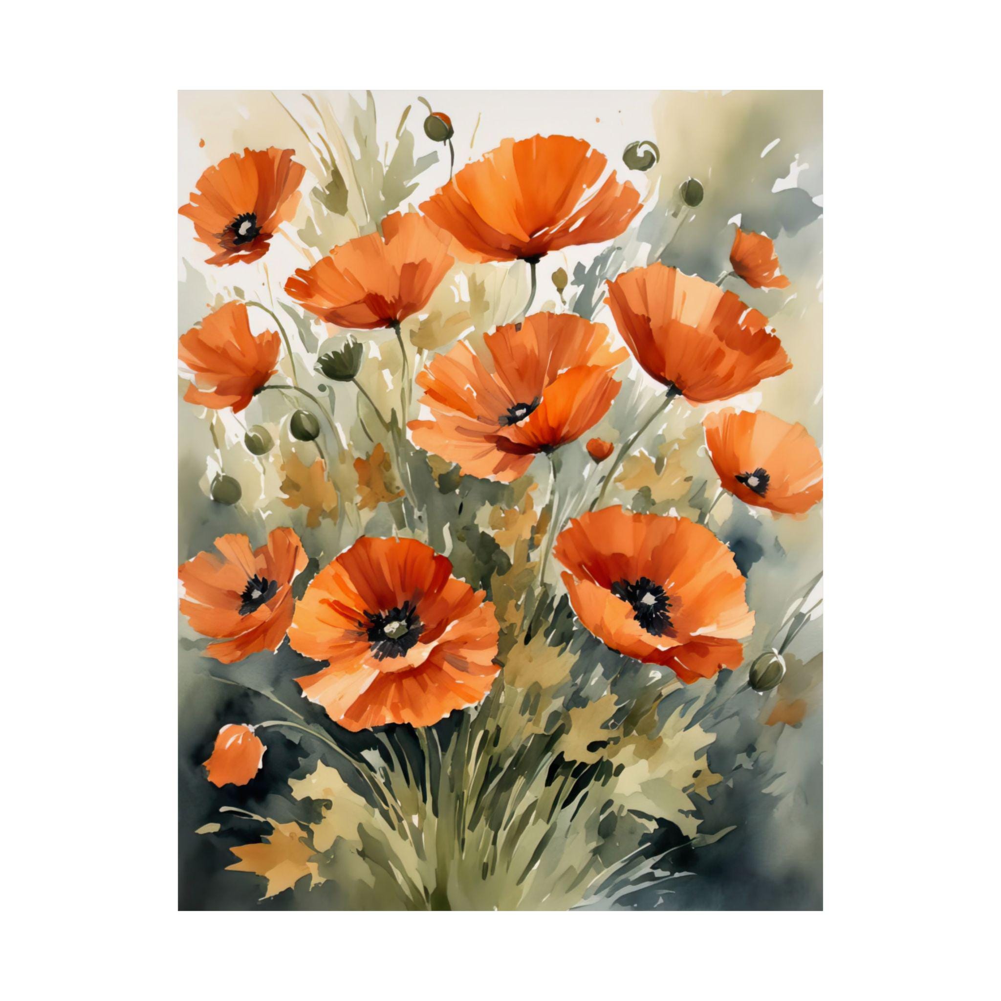 Red Orange Poppy Watercolor Painting, Wildflowers Poppies Artwork ...