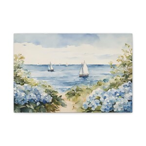 Cape Cod Coastal Canvas Print, Blue Hydrangea Massachusetts Watercolor ...