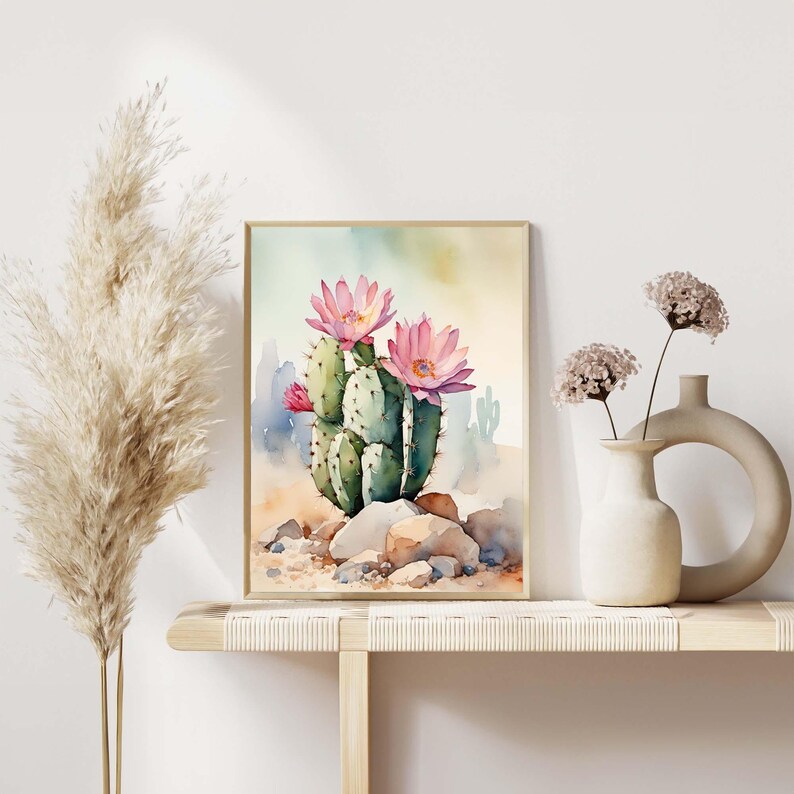 Cactus Flowers Watercolor Art Print Floral Artwork Cacti Wall Art Pink ...