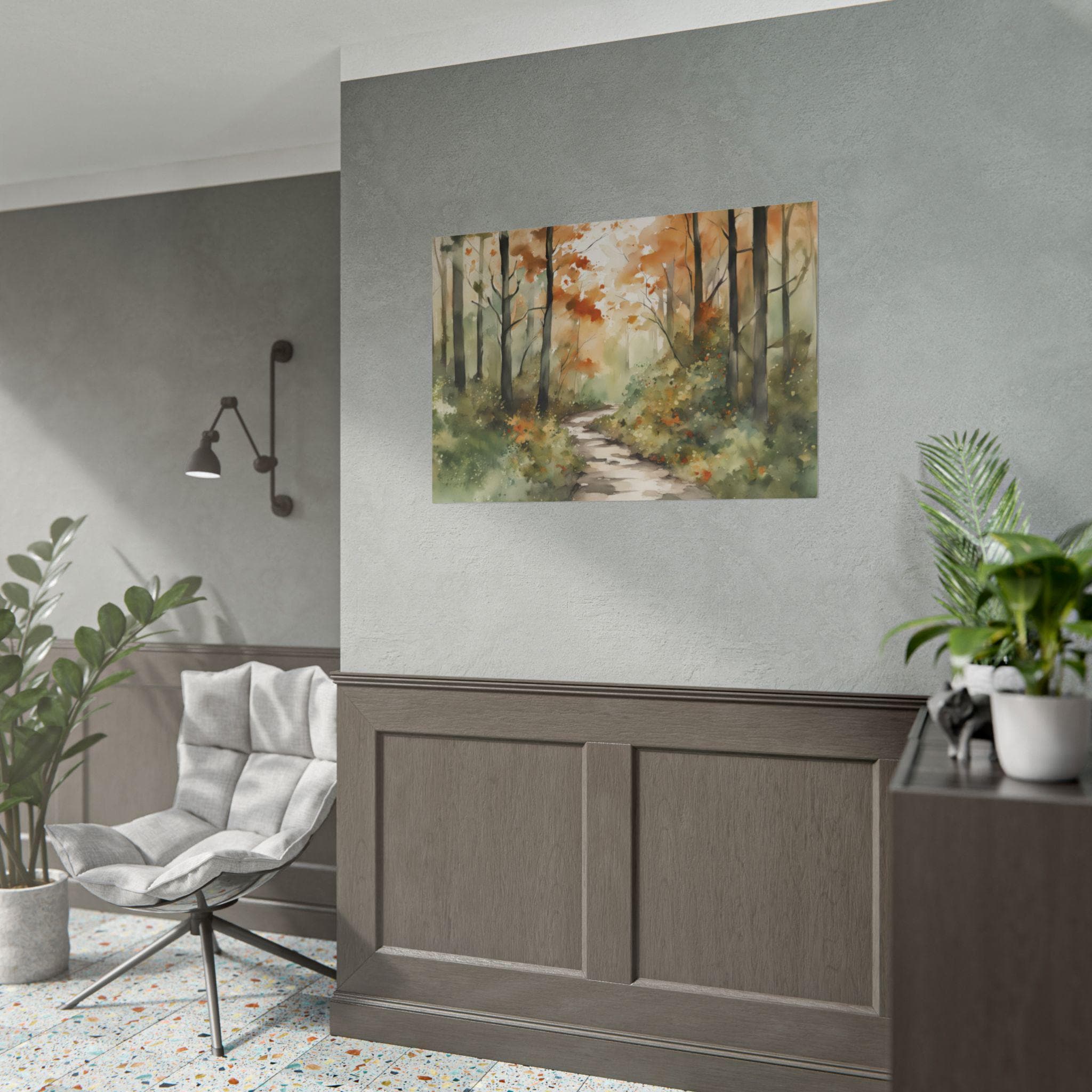 A Walk Through an Autumn Forest Print, Rust and Sage Green Print, Boho ...
