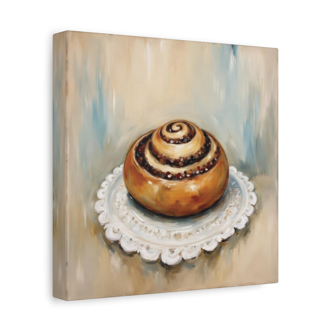 Cinnamon Roll Oil Painting Print, Bakery Canvas Art, Square Ready to ...