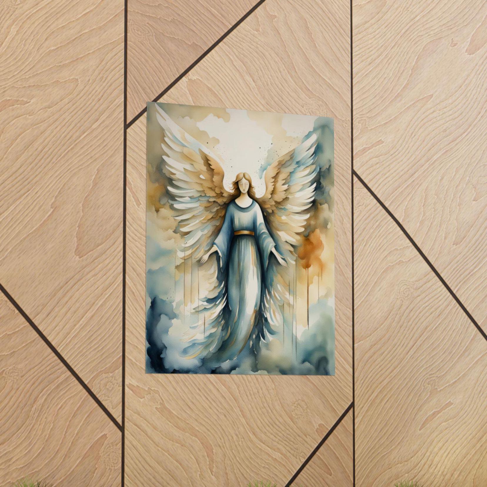 Guardian Angel Poster Blue Angel Watercolor Print Religious Wall Art ...