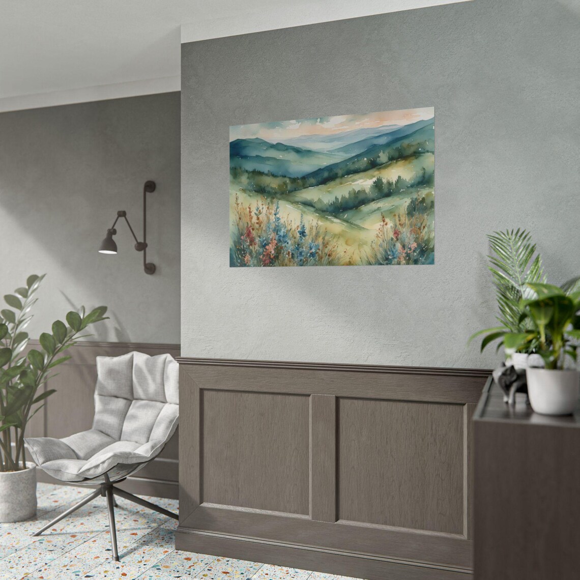 Wildflowers Blue Ridge Mountains Watercolor North Carolina Landscape ...