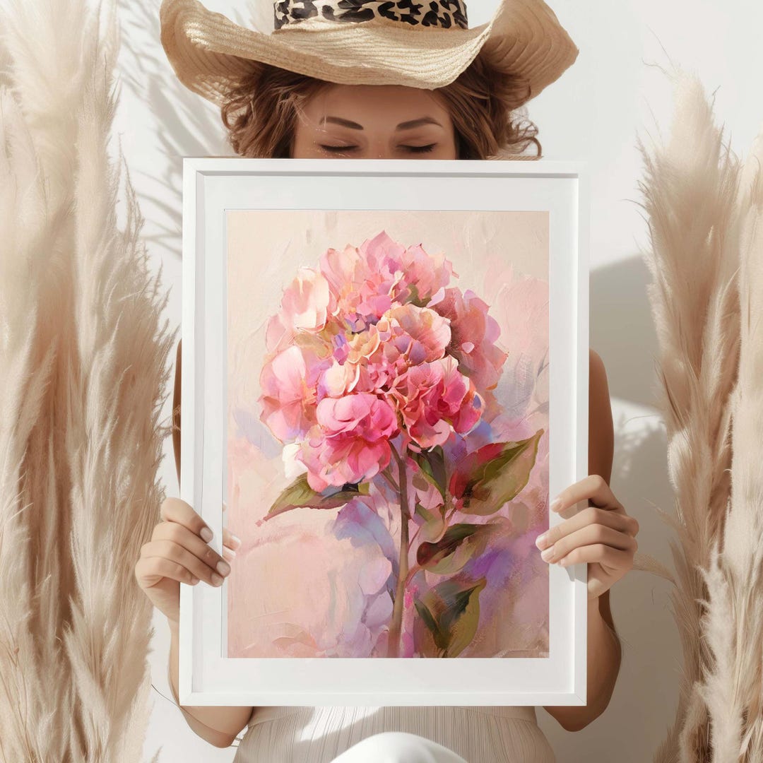 Pink Hydrangea Oil Painting Print, Floral Wall Art Flowers Artwork ...