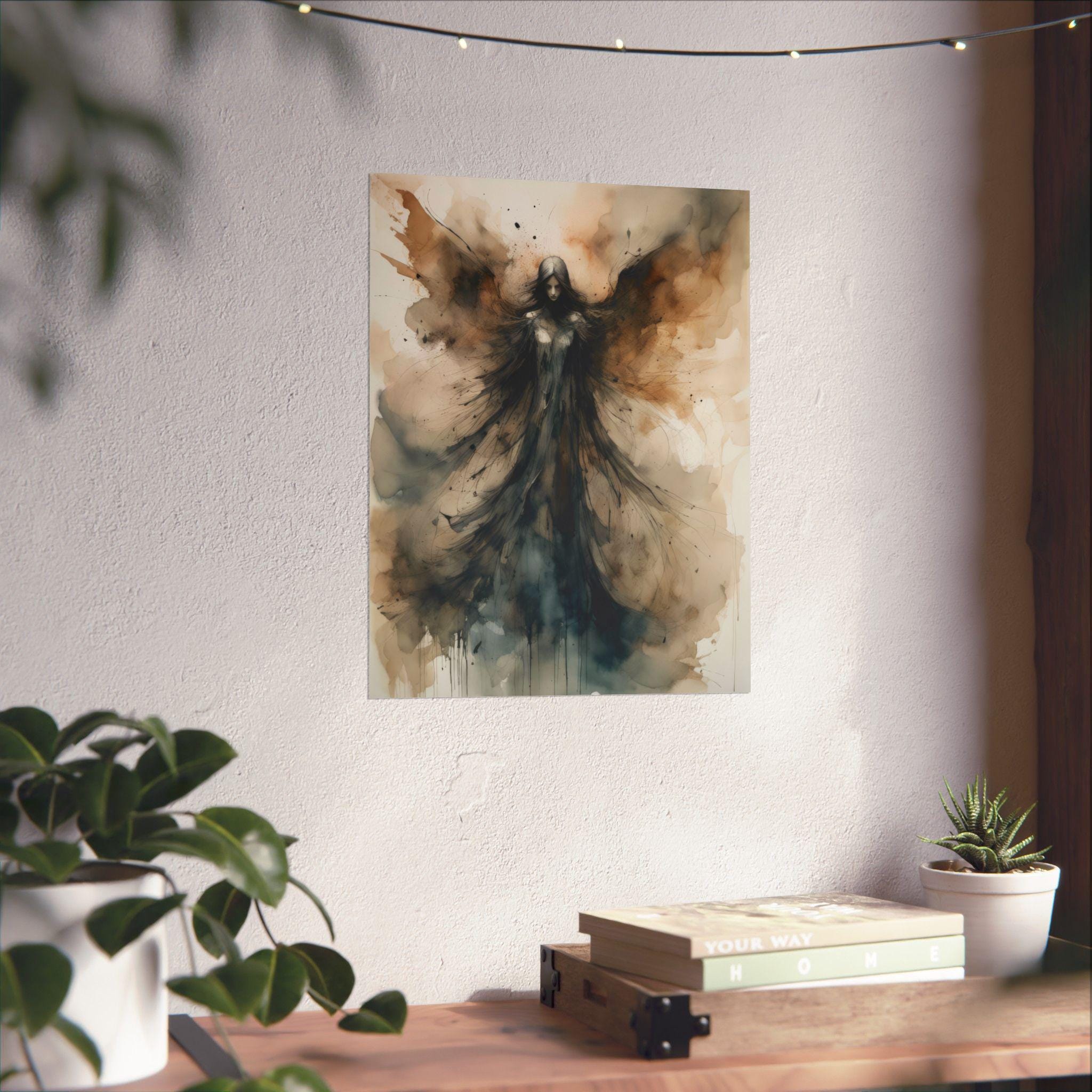 Dark Angel Art Print Angel Watercolor Gothic Wall Art Abstract Angel ...