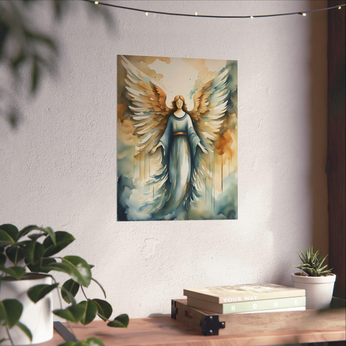 Guardian Angel Poster Blue Angel Watercolor Print Religious Wall Art ...