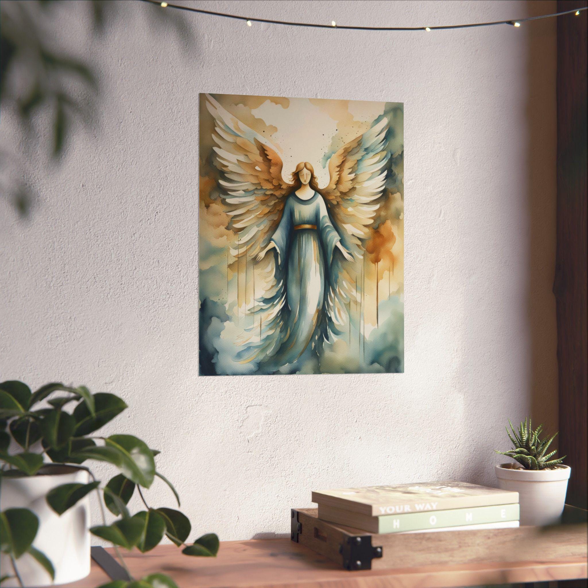 Guardian Angel Poster Blue Angel Watercolor Print Religious Wall Art ...