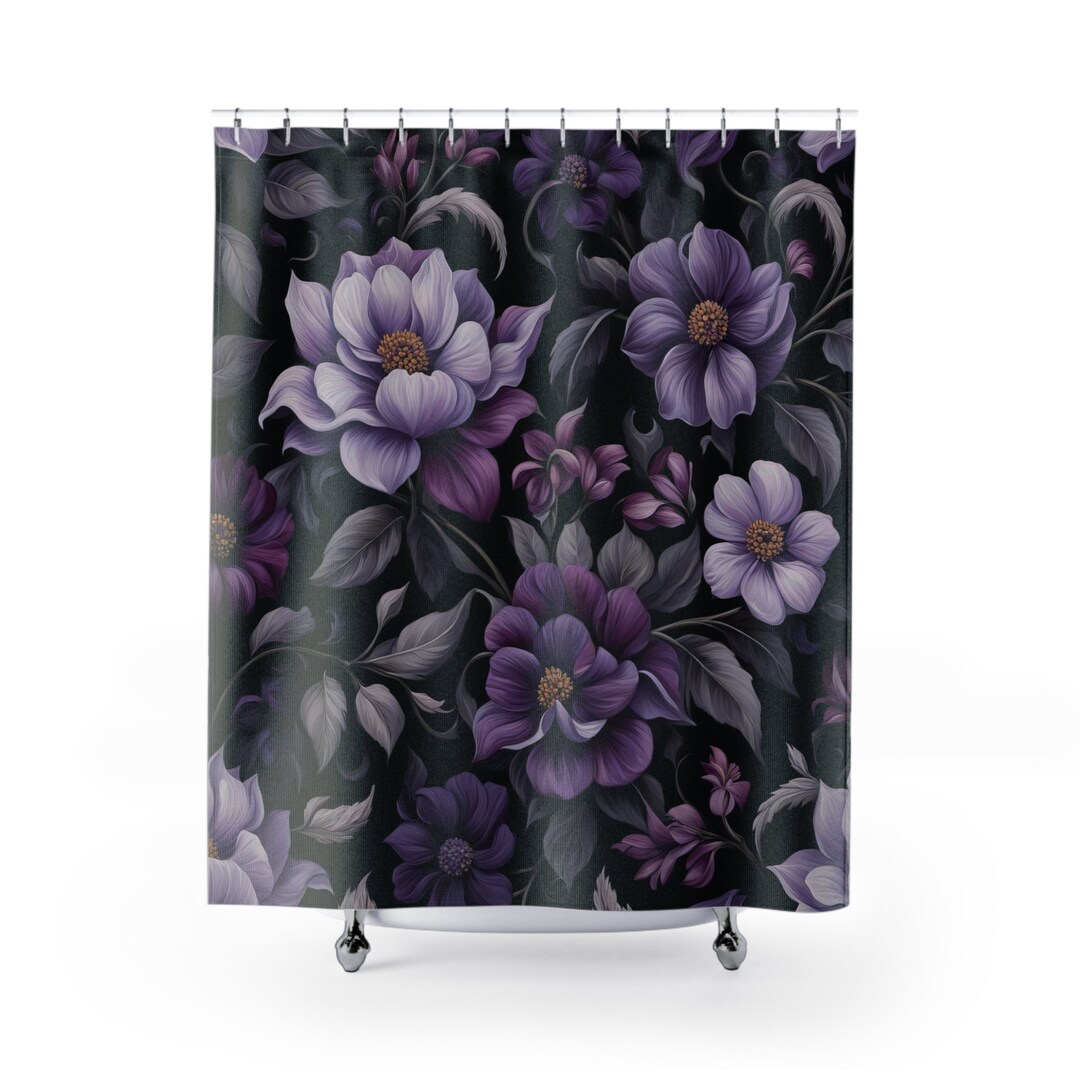 Mystic Nightshade Gothic Purple Flowers Shower Curtain, Goth Black Gray ...