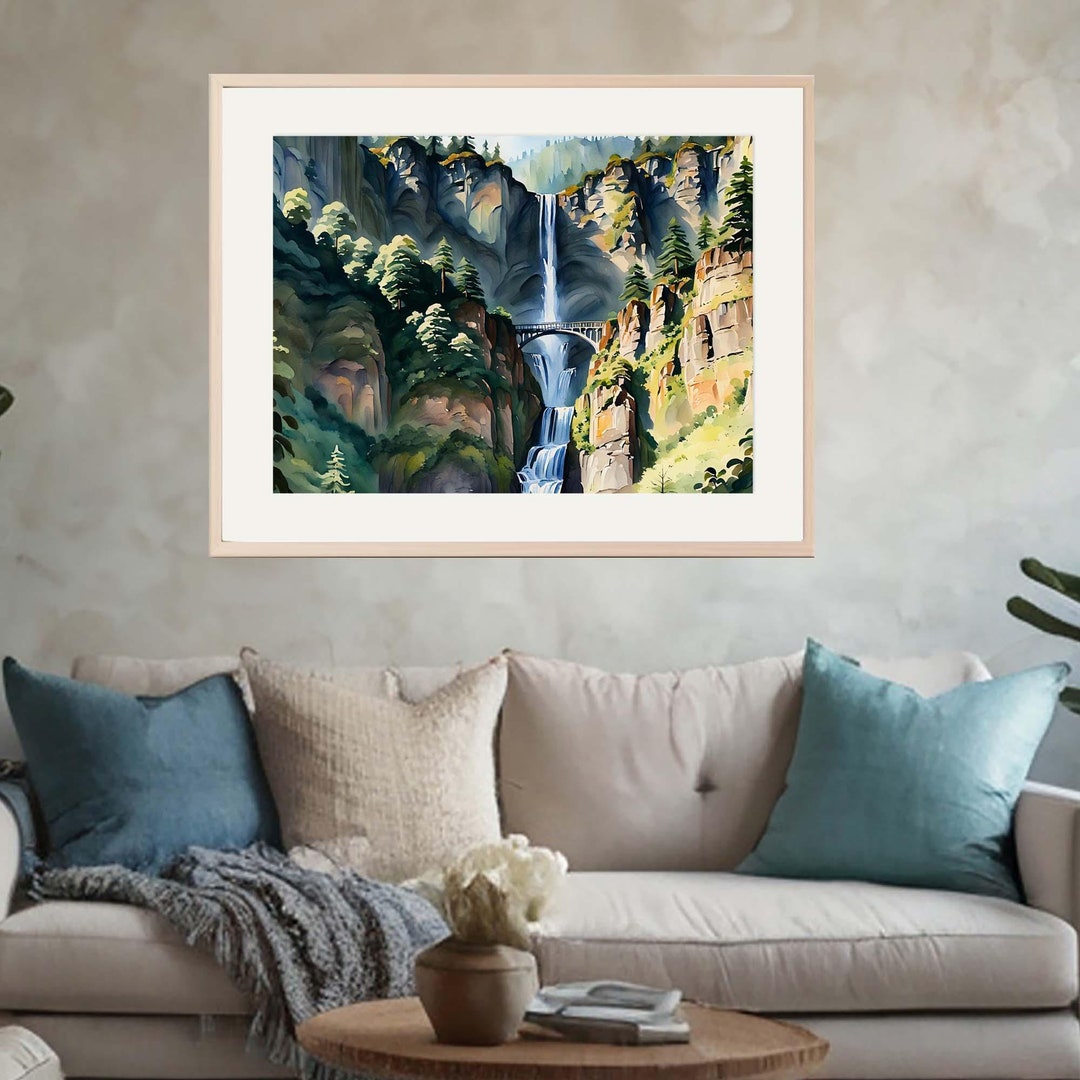Multnomah Falls Print, Oregon Summer Landscape Watercolor Wall Art ...