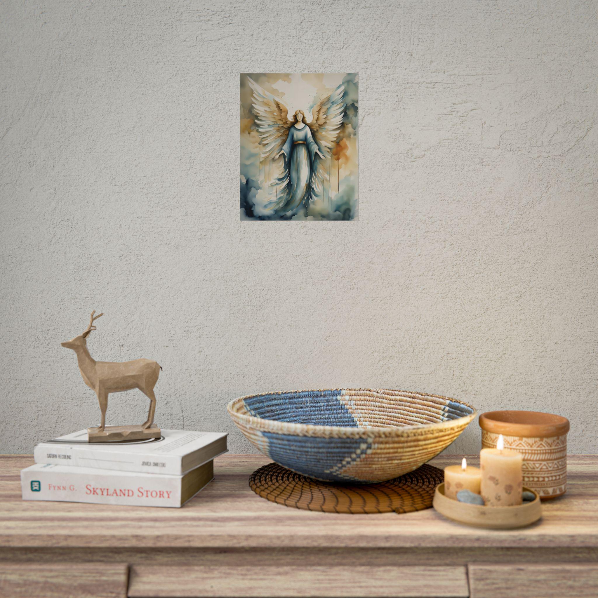 Guardian Angel Poster Blue Angel Watercolor Print Religious Wall Art ...