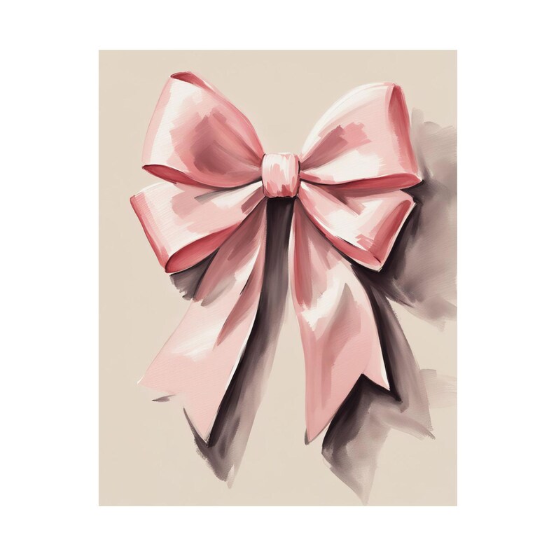 Pink Bow Print Coquette Aesthetic Watercolor Painting Neutral Girly ...