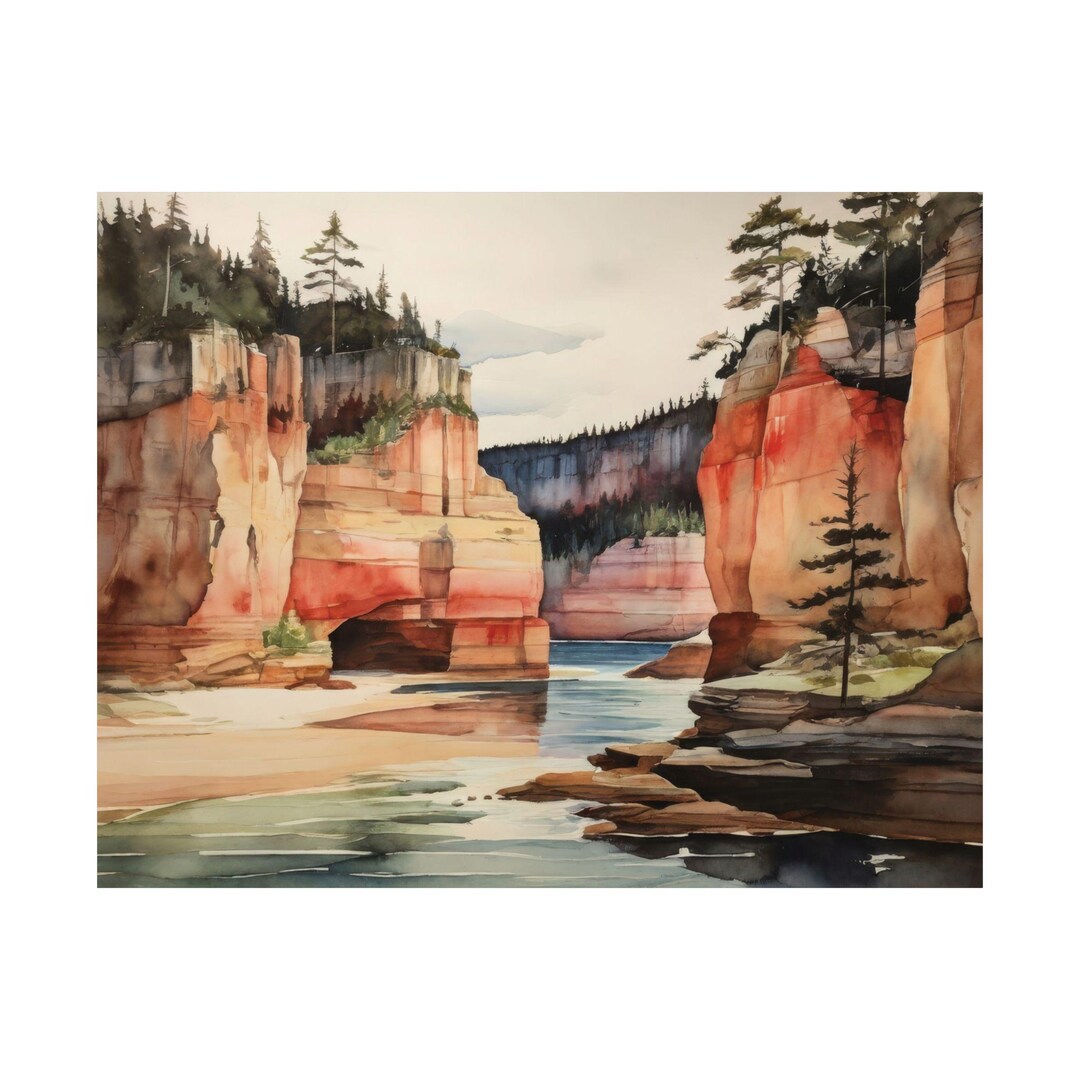Pictured Rocks Watercolor, Michigan Landscape Painting Nature Forests ...