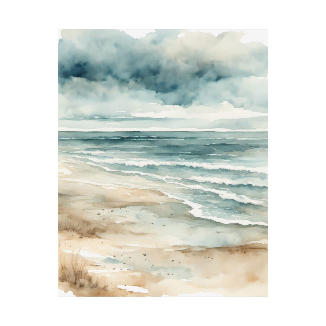 Sand Beach Painting Seascape Watercolor Calm Waters Beach Art Print ...