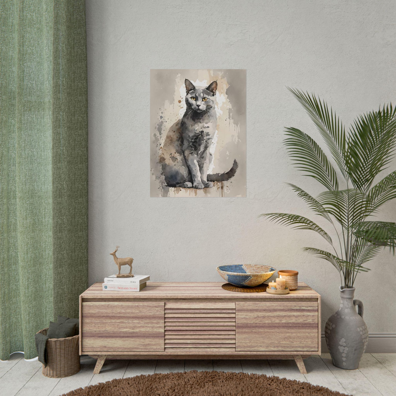 Gray Cat Print, Watercolor Painting Pets Art Print Animal Wall Art Cat ...