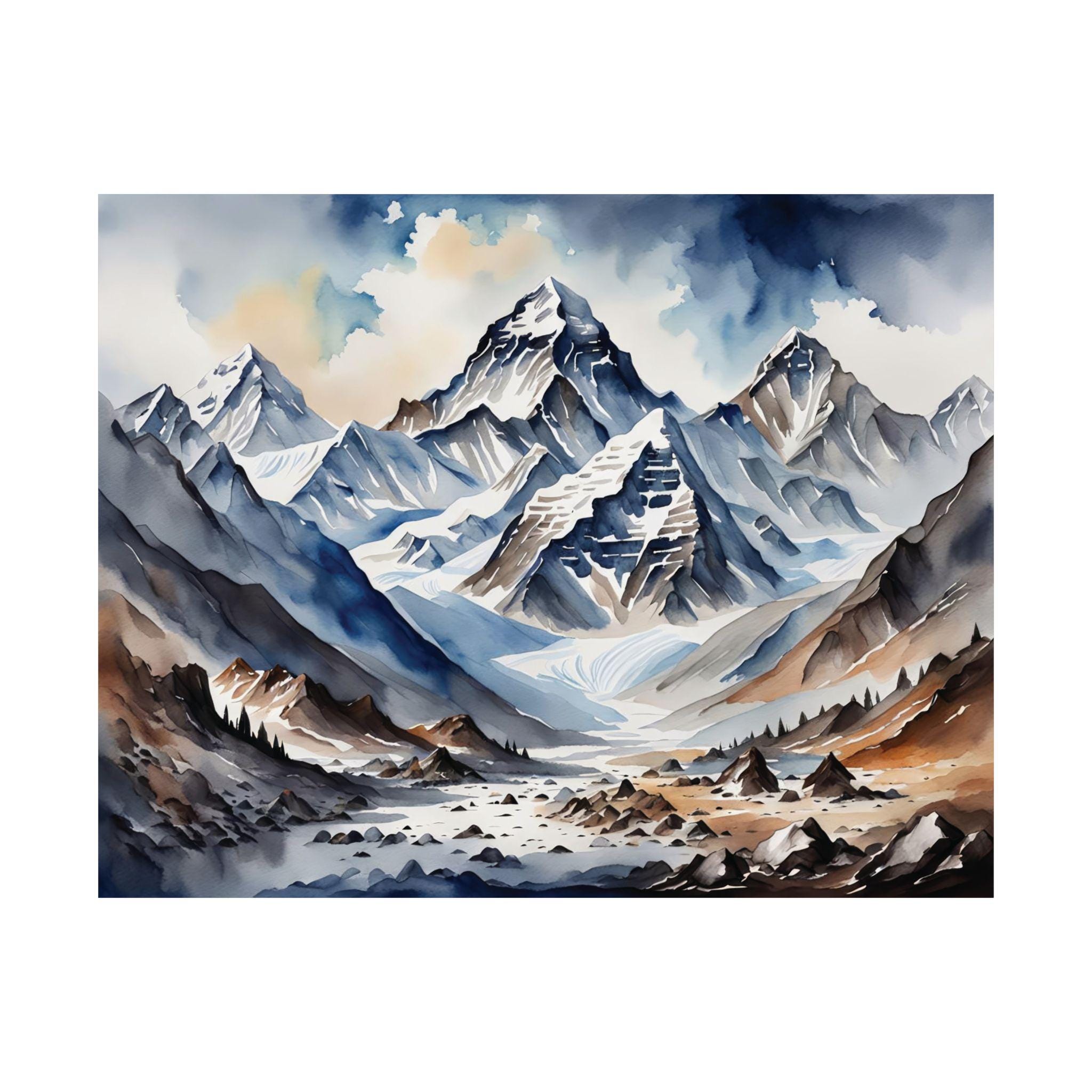 Mount Everest Art, Mountain Landscape Poster, Winter Watercolor Wall ...