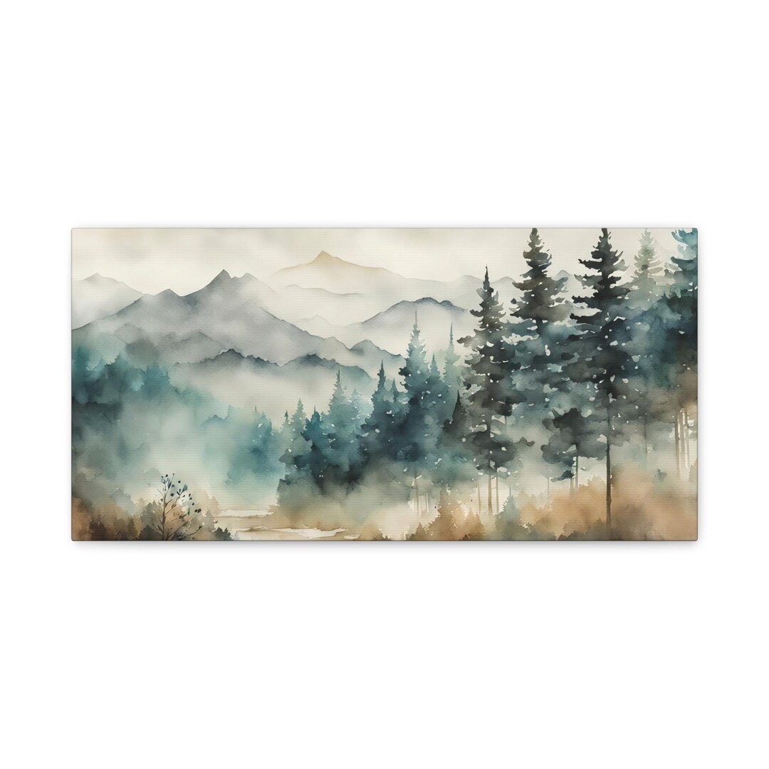 Blue Ridge Mountains Teal Pine Trees Misty Mountains Canvas Art, Tall ...