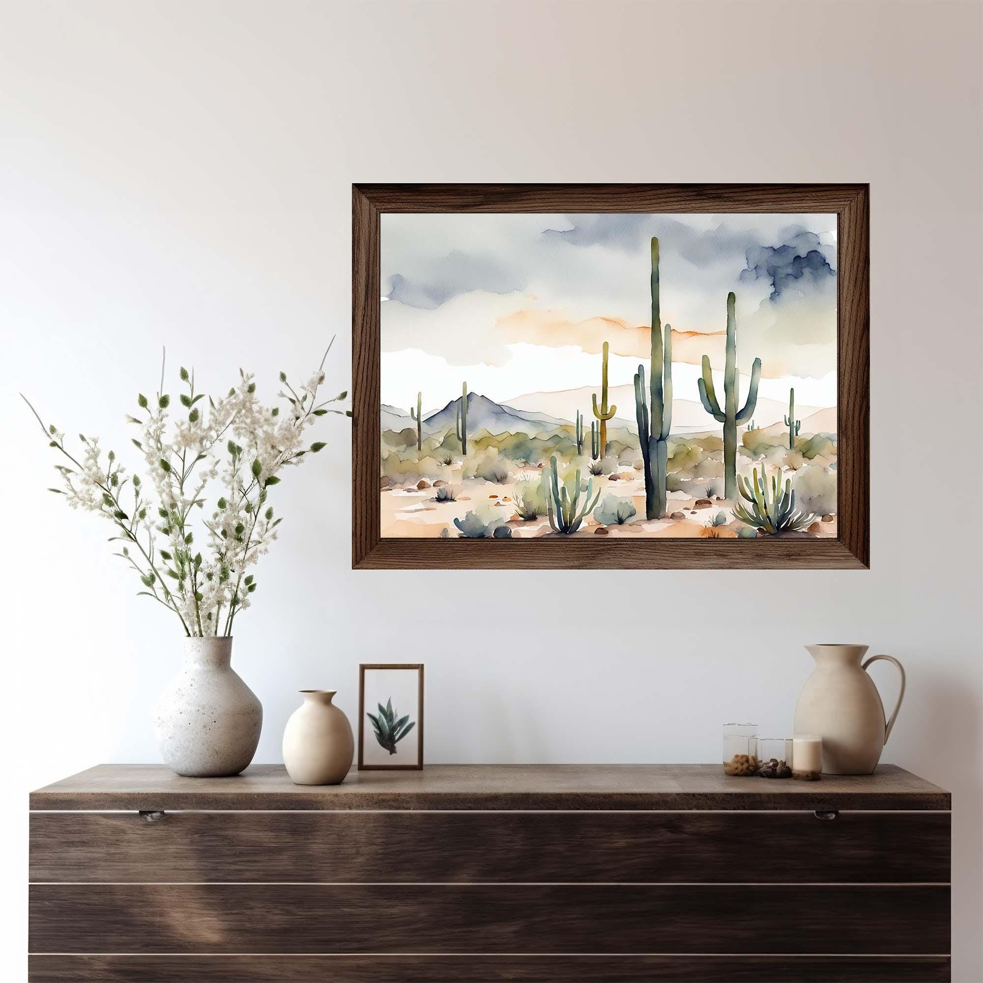 Neutral Watercolor Print Arizona Desert Landscape Painting Saguaro ...