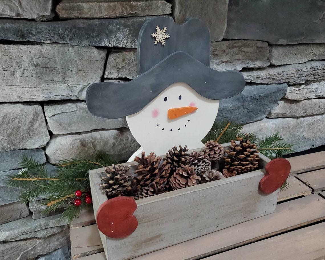 Primitive Wooden Snowman Box - Etsy