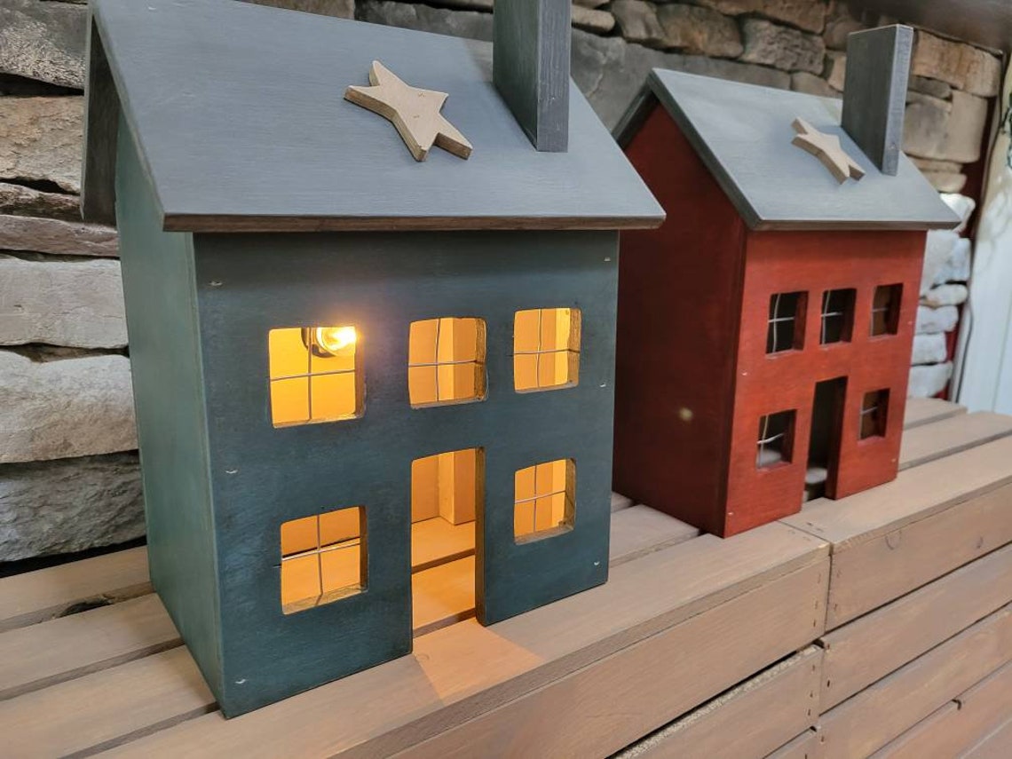 Primitive Wooden Lighted House - Etsy
