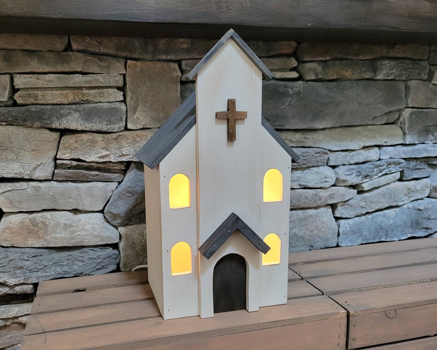Primitive Wooden Lighted Church - Etsy
