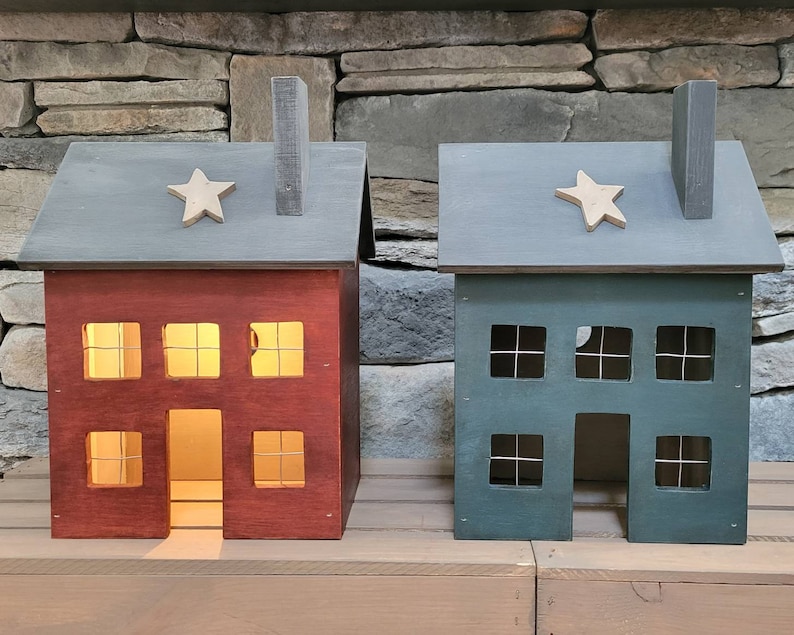 Primitive Wooden Lighted House - Etsy