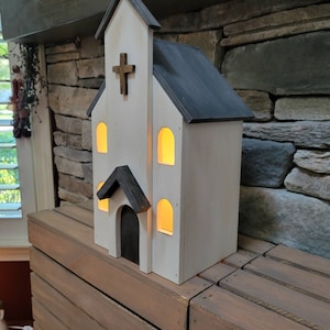Primitive Wooden Lighted Church - Etsy