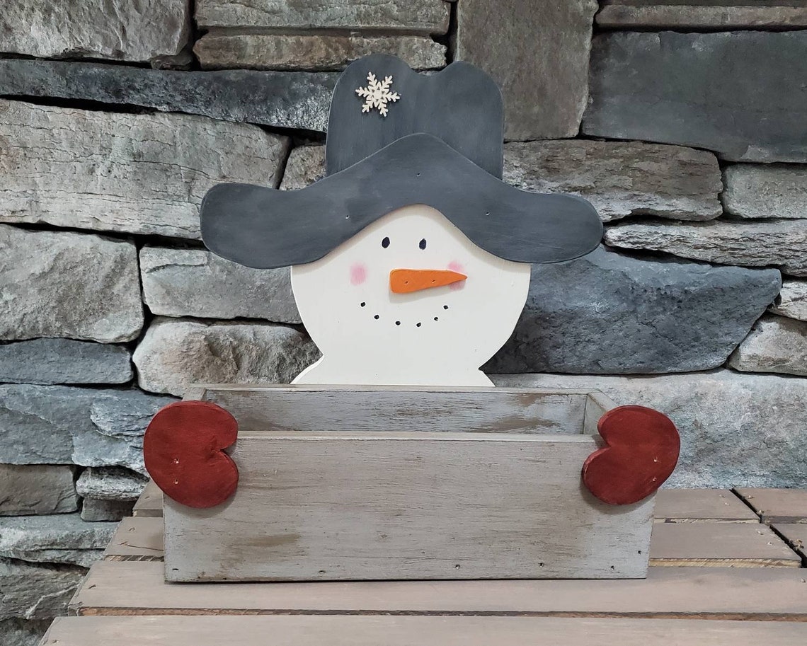 Primitive Wooden Snowman Box - Etsy