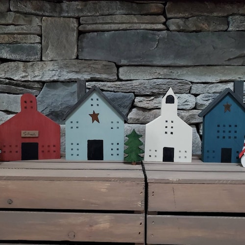 Wooden Town Primitive Handmade Wooden Houses Mini Wood - Etsy