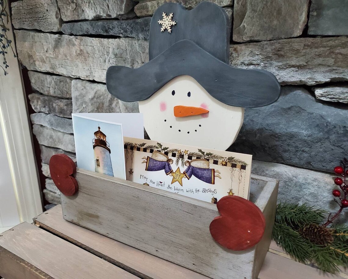 Primitive Wooden Snowman Box - Etsy