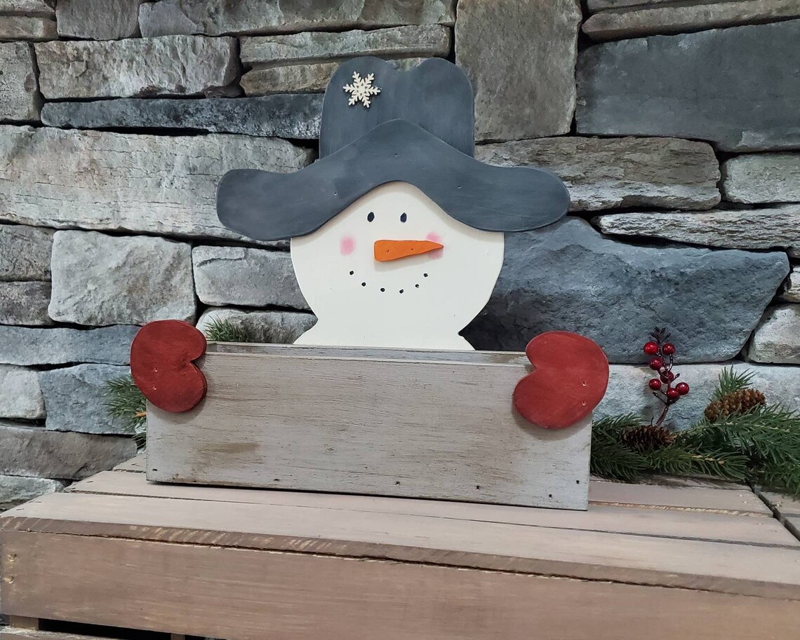 Primitive Wooden Snowman Box - Etsy