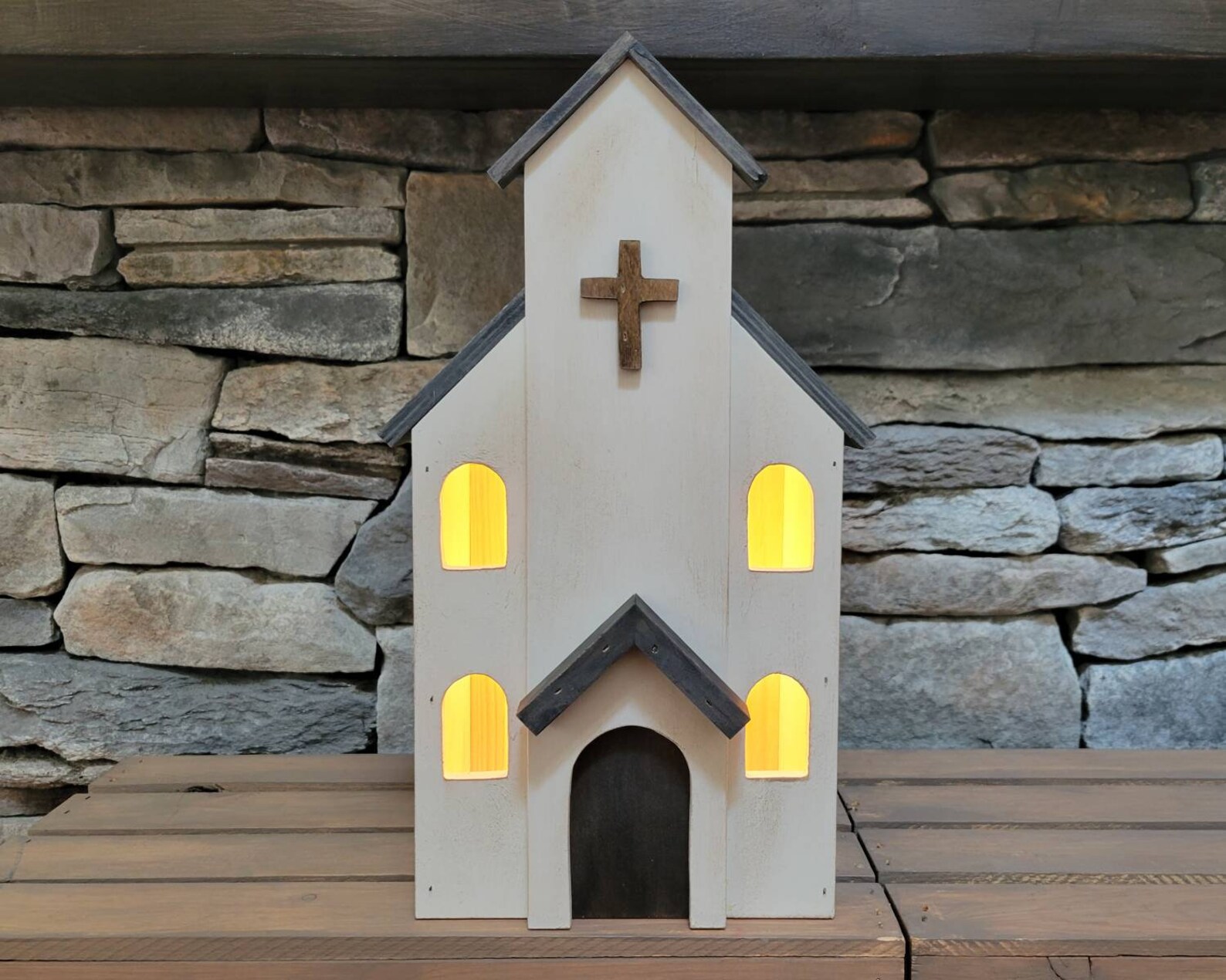 Primitive Wooden Lighted Church - Etsy