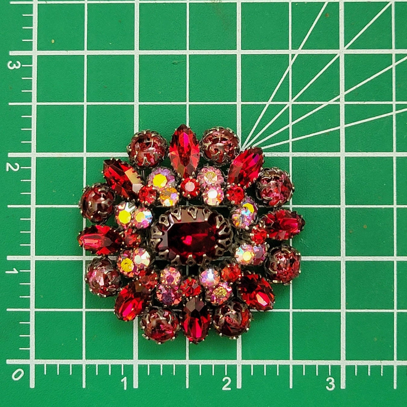Vintage Schreiner 50's Brooch With Red and AB Rhinestone - Etsy
