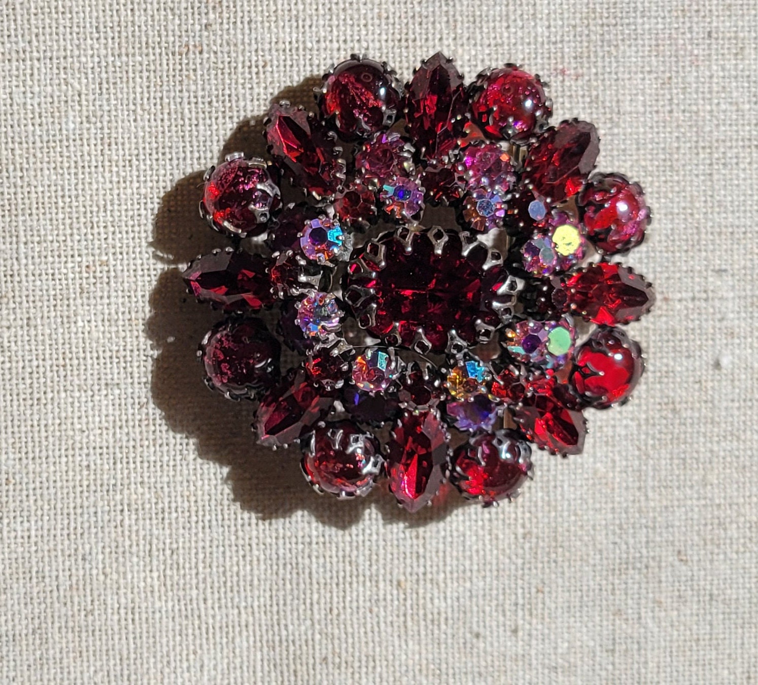 Vintage Schreiner 50's Brooch With Red and AB Rhinestone - Etsy
