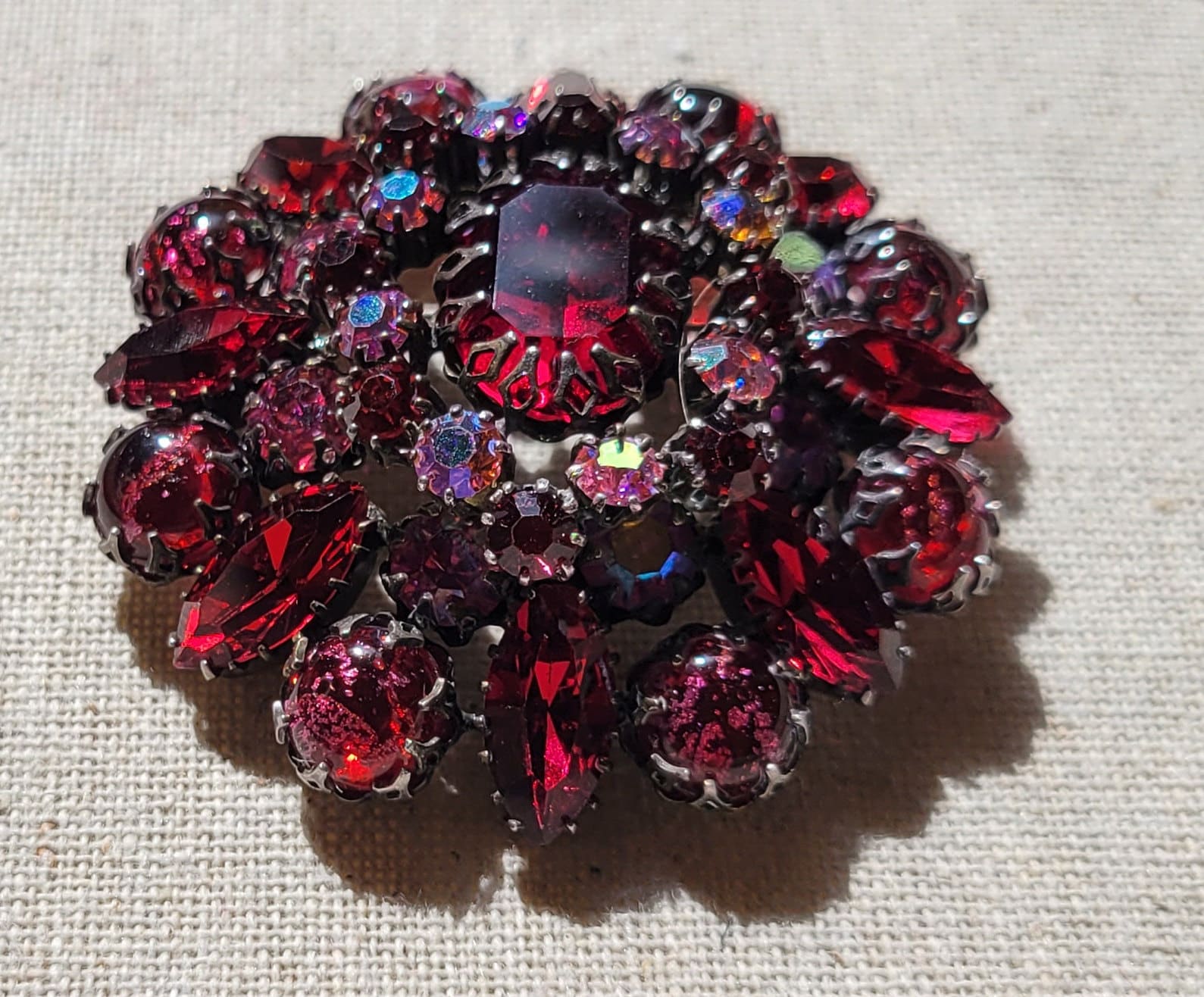 Vintage Schreiner 50's Brooch With Red and AB Rhinestone - Etsy